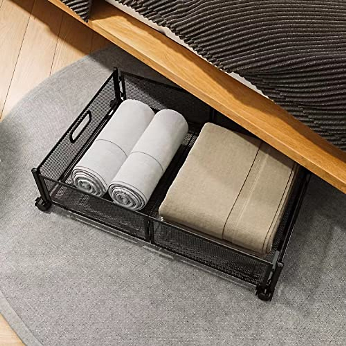 OXBZKMY Under Bed Clothing Storage with Wheels, Foldable Under Bed Shoe Storage Organizer Drawers, Under the Bed Storage Rolling Cart for Bedroom Clothes Shoes Blankets