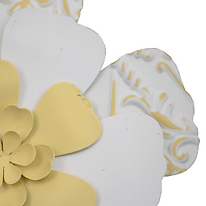 Foreside Home & Garden 7.75 x 7.5 inch White and Yellow Metal Layered Flower Wall Décor FDDD10143, Multi