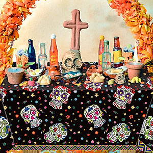 Hxezoc 3 Pack Day of The Dead Tablecloths, Disposable Plastic Skull Party Table Cover for Dia De Los Muertos Party Mexican Festival Holiday Party Decorations Outdoor Indoor Party Supplies