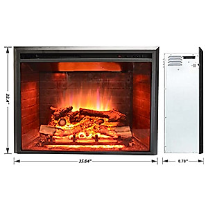 33 inch Low Western Electric Fireplace Insert, Heater, Recessed Mounted with Fire Crackling Sound, Remote Control, 750/1500W, Black