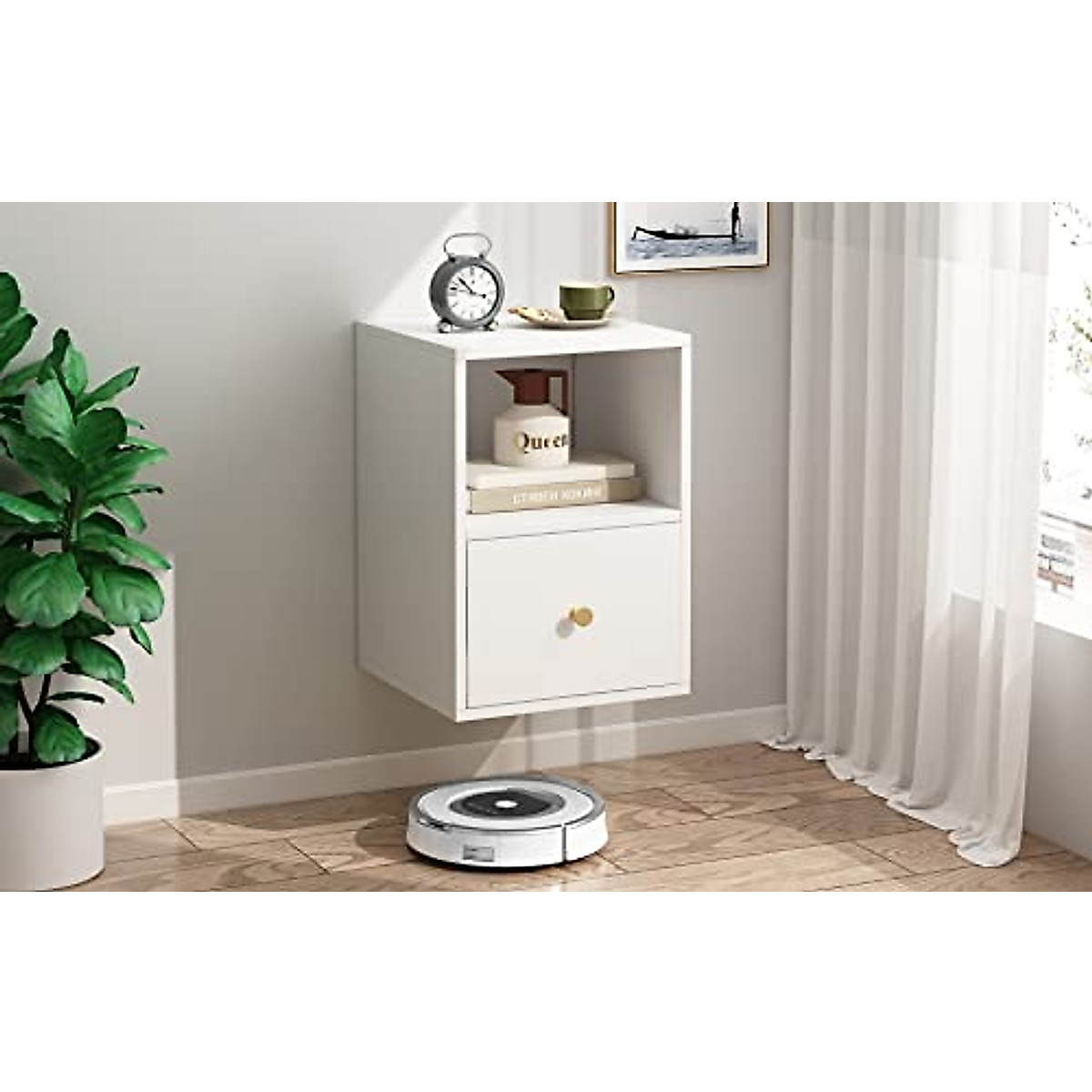 BOTALEGRE Floating Nightstand with Motion Sensor Light Wall Mounted Shelf with Drawer and Open Storage Shelf