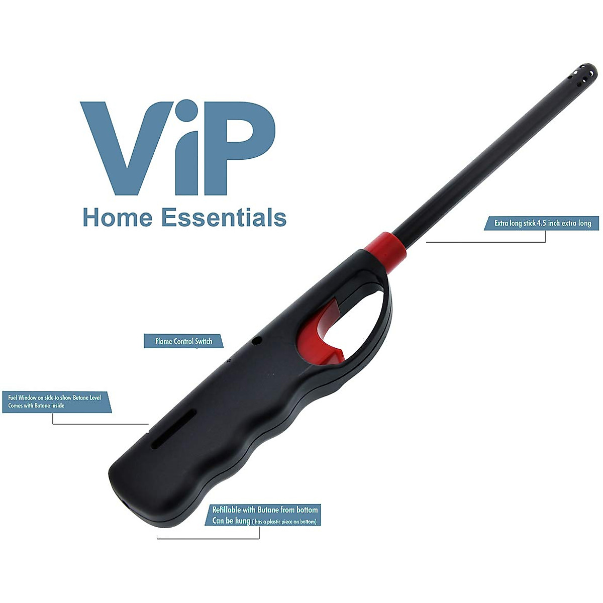 12 Pack - VIP Home Essentials Fuel Included Handi Flame BBQ Grill Click Stick Lighter Refillable Candle Fireplace Kitchen Stove Wind Resitent Long Stem