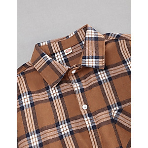 Fuermos Button Down Shirt Men Plaid Shirts Brown XL