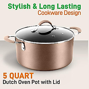 NutriChef Durable Non-Stick Cookware Dutch Oven, Large Pot | 5 Quarts, Compatible Models NCCW14S & NCCW20S, One Size, Brown
