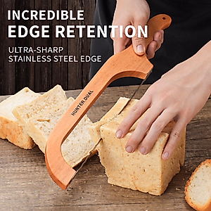 HUNTER.DUAL Bread Knife for Homemade Bread, 16" Sourdough Bread Slicer, Bow Saw Cutter with Double-sided Blades for Easy Cutting, Orange