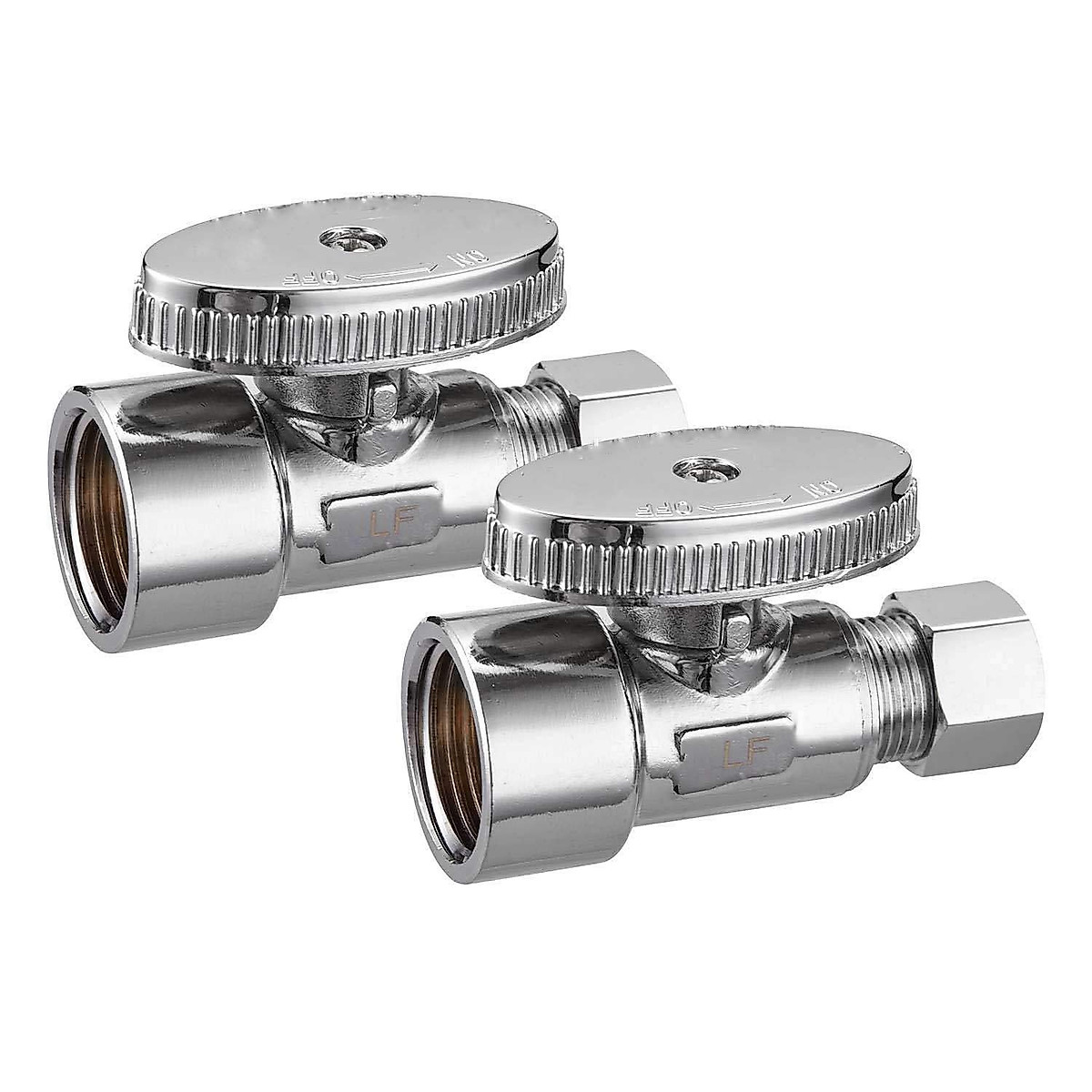 Minimprover 2 Pack Brass 1/2 Inch FIP x 3/8 Inch OD Compression Quarter Turn Straight Water Angle Stop Valve Shut Off