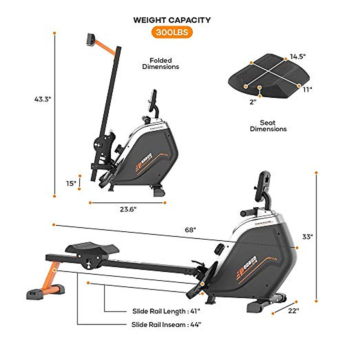 pooboo Rowing Machine, Upgraded Multifunctional Rower with 16 Level Resistance, Max 350lb Weight Capacity,Foldable Rowing Machines for Home Use