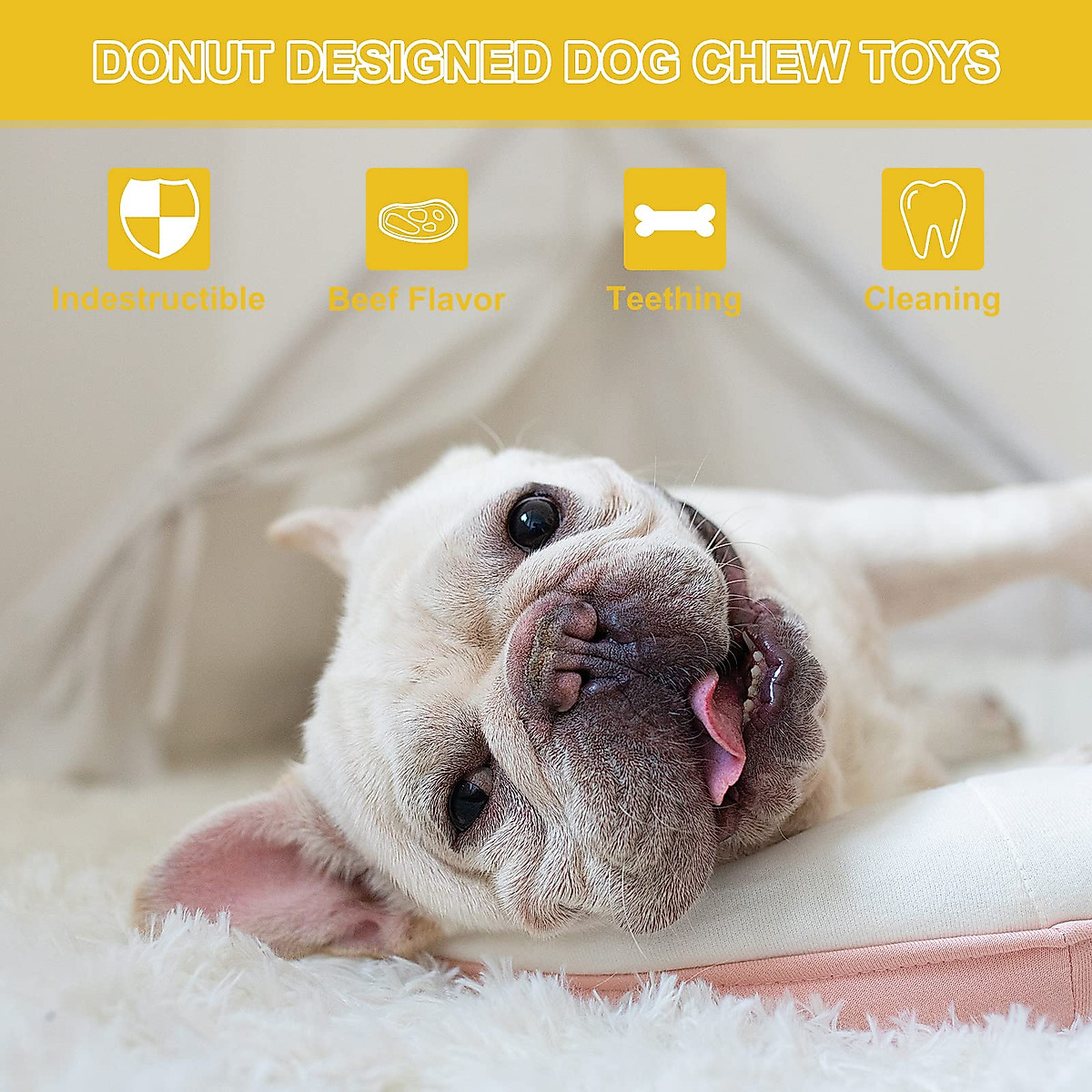 VITAL-FRI Donut Dog Chew Toy - Flavorful, Durable Rubber for Aggressive Chewers - Tough & Long-Lasting Puppy Toy for Small, Medium, Large Dogs - Promotes Dental Health