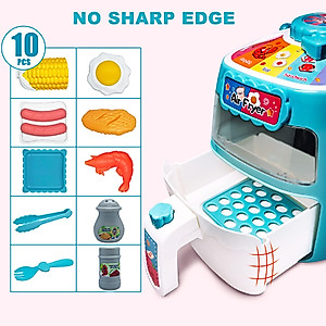 Toy Air Fryer, Play Kitchen Accessories Set for Toddlers, Kids Kitchen Playset w/ Music & Color Changing Foods, Toy Kitchen Interactive Pretend Play Toys Set, Christmas Birthday Gift for Boys Girls