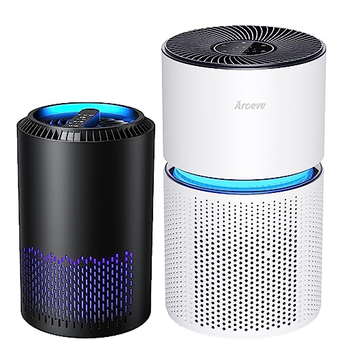 AROEVE Air Purifiers(MK01-Black) with Sleep Mode Speed Control and Air Purifiers(MK03-White) with Enhanced Purification Mode Combo Remove 99.97% of Dust, Pet Dander, Smoke, Pollen for Large Room