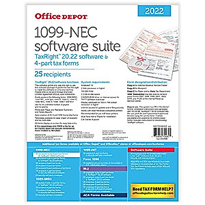 Office Depot® Brand 1099-NEC Laser Tax Forms with Software, 4-Part, 3-Up, 8-1/2" x 11", Pack of 25 Form Sets