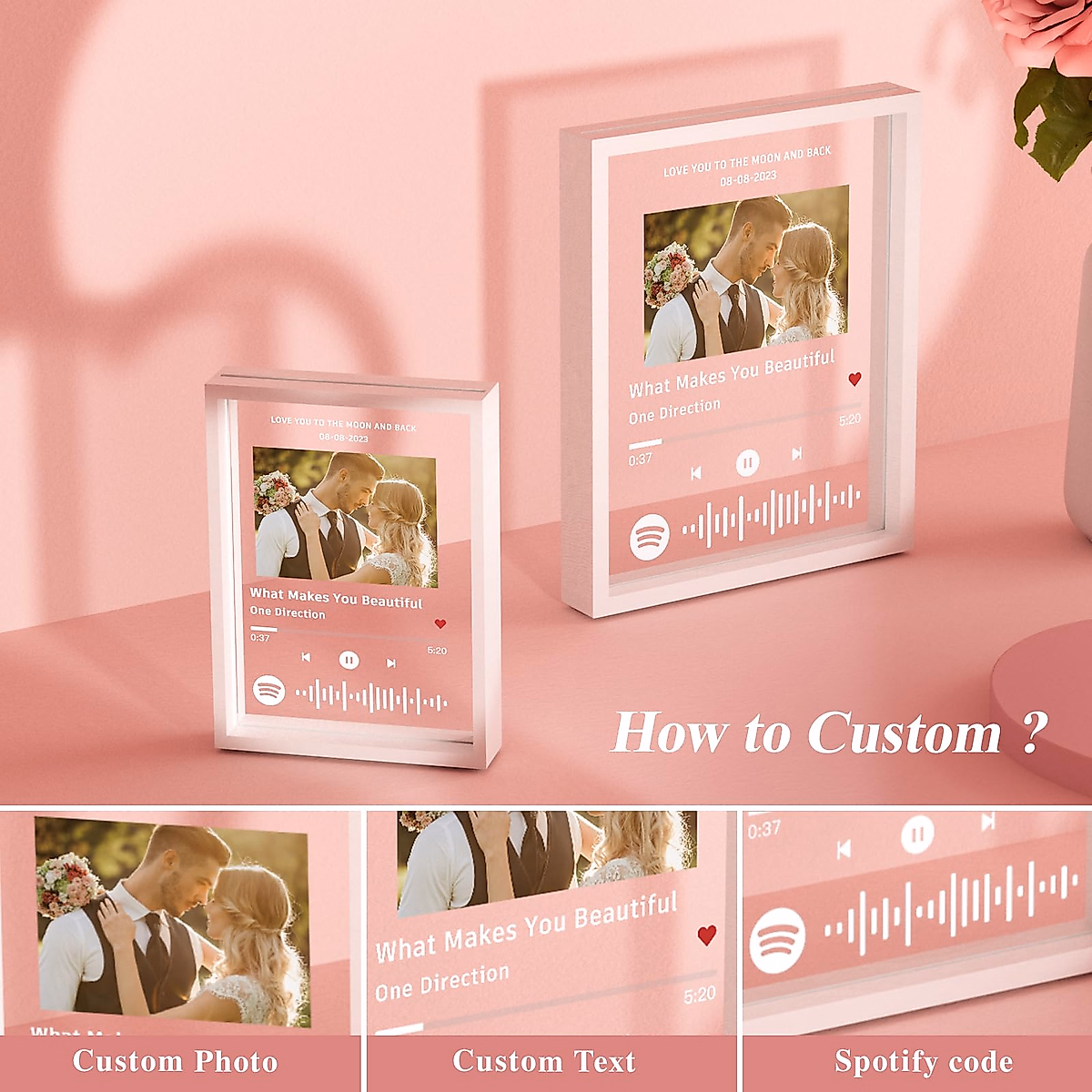 witfox Personalized Spotify Plaque with Free White Frame - Spotify Picture Frame Custom Acrylic Song Plaque - Music Picture Frame Customized Gifts for Boyfriend Girlfriend Couples Family