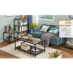 GreenForest Coffee Table Industrial with 2 Tier Storage Shelf for Living Room Modern Coffee Table 39.3 x 21.4 inch, Easy to Install, Rustic Walnut