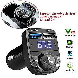 QUMOX Handsfree Call Car Charger, Wireless Bluetooth FM Transmitter Radio Receiver, Mp3 Audio Music Stereo Adapter, Dual USB Port Charger Compatible for All Smartphones