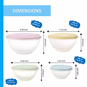 Food Storage Containers with Lids Set of 4 - 60oz, 40oz, 27oz, 13oz Meal Prep Containers Reusable Plastic – Food Safe Round Nesting Bowls with Airtight Leakproof Lids – Freezer and Dishwasher Safe