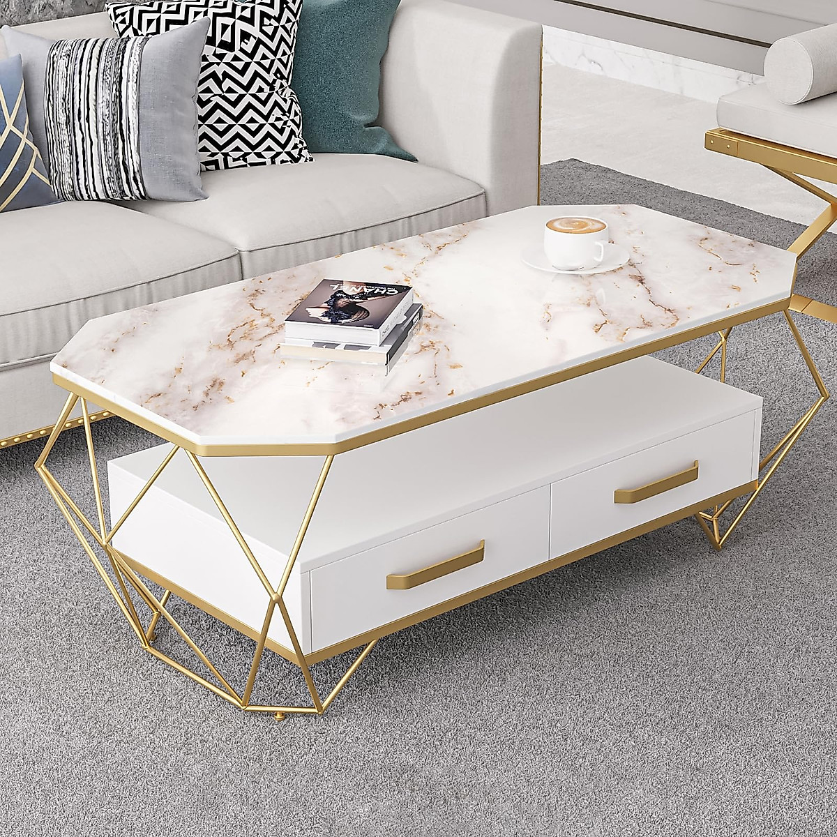 practicalWs Marble Contact Paper for Countertops Waterproof, 15.7in×118.1in Marble Wallpaper Peel and Stick, Self Adhesive Removable White/Gold Wall Paper for Kitchen Backsplash Cabinet Furnitur