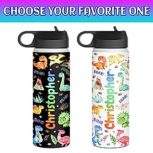winorax Personalized Dinosaur Water Bottle Dino Stainless Steel Insulated Sports Bottles Drinking Cups For Kids Toddler Boys Girls Back To School Cup With Lid 12oz 18oz 32oz