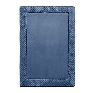 MICRODRY Habitude Flannel Bath Mats for Bathroom, Bordered Memory Foam Bathroom Mats, Skid Resistant Bathroom Rugs with Advanced Air Circulation for Fast Drying, 16 x 24 Inches, Blue