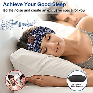 BULYPAZY Sleep Headphones Bluetooth Headband, Soft Wireless Bluetooth Headband Headphones Perfect for Side Sleeper, Boho Headband with HD Speakers for Workout, Running, Yoga, Meditation, Gift(Blue)