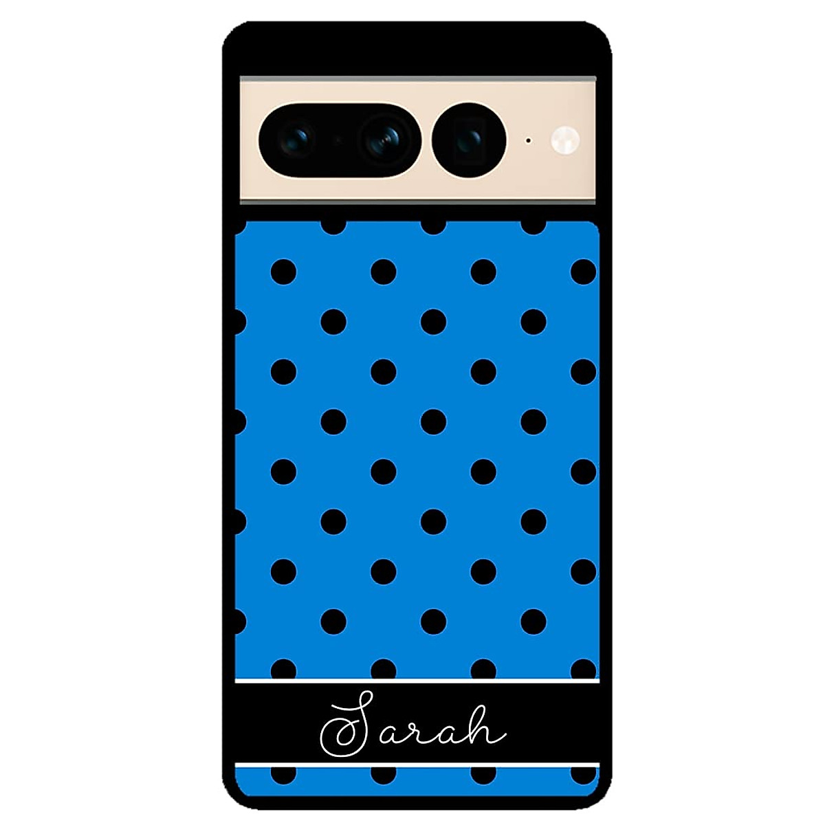 Blue Black White Polka Dot Personalized Black Rubber Phone Case Compatible With Google Pixel 8 Pro, 8a, 8, 7a, 7, Pixel 7 Pro, 6a, Pixel 6 Pro, 6, Pixel 5, 4a 5G, 4a 4G, 4, 4 XL, 3a, 3a XL, 3, 3 XL