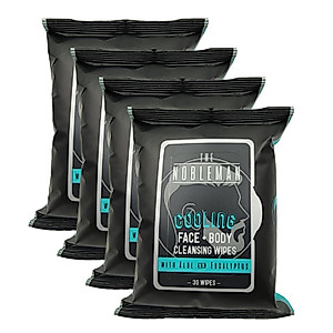 Men's Cooling Face + Body Cleansing Wipes - 4 Pack - 120 Count Post Workout Travel Towlettes