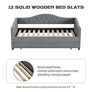 Rophefx Upholstered Daybed with Trundle, Twin Size Daybed Frame, Button-Tufted Sofa Daybed,Modern Linen Furniture for Bedroom Living Room, Grey