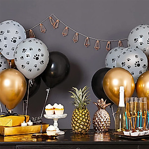 DelightBox Paw Prints-A-Round Biodegradable Latex Balloons, White with Black paw prints All-Around, 11-Inch (12-Units)