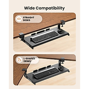ErGear Keyboard Tray Under Desk, Corner Keyboard Tray with 45° Adjustable C Clamp for L Shaped Desk, Under Desk Keyboard Tray Slide Out, Computer Keyboard & Mouse Tray, 26.38" W x 11.61" D, Black