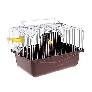 Pet Hamster Cage with Running Wheel Water Bottle Food Basin Portable Carrier House Mice Home Habitat for Going Out, Traveling (Coffee)
