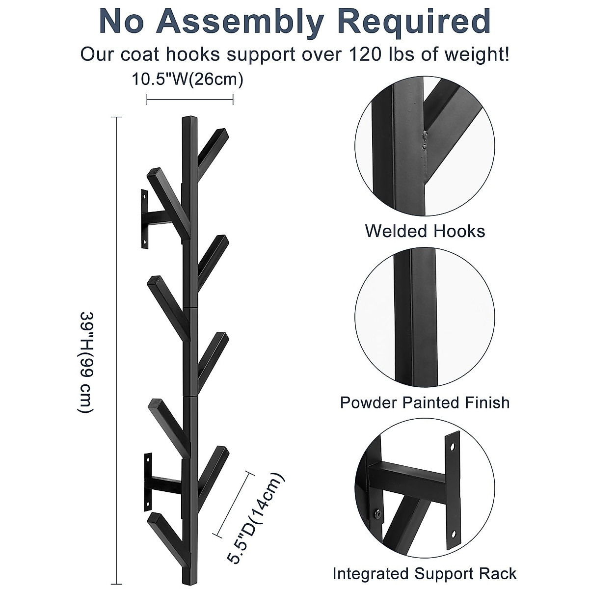 Barydat 2 Pack Coat Rack Wall Mount 39 Inch Vertical Wall Mounted Coat Rack Modern Metal Hanging Wall Coat Hanger Wall Coat Tree for Hats Clothes Purse Jackets Bags Entryway Bedroom Living Room Black