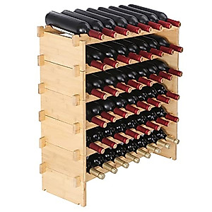 VEVOR 48 Bottle Stackable Modular Wine Rack, 6-Tier Solid Bamboo Wood Storage Racks, Floor Freestanding Wines Holder Display Shelf, Wobble-Free Shelves for Kitchen, Bar, and Cellar (Natural Color)
