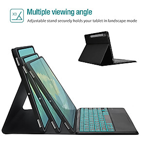 Samsung Galaxy Tab S8 Plus/S7 FE/S7 Plus 12.4 inch Keyboard Case, Smart Touchpad with S Pen Holder, 7 Color Backlit and Detachable Wireless Keyboard Cover, for Tab S7 FE 2021/S7+ 2020/S8+ 2022, Black