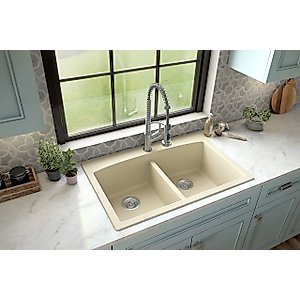 Karran QT-710 Drop-in Quartz Composite 33 in. 1-Hole 50/50 Double Bowl Kitchen Sink in Bisque