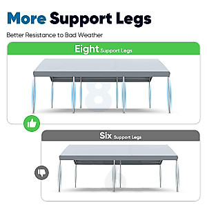 Quictent 10’x20’ Heavy Duty Carport Car Canopy Galvanized Car Boat Shelter with Reinforced Steel Cables-Silver Gray