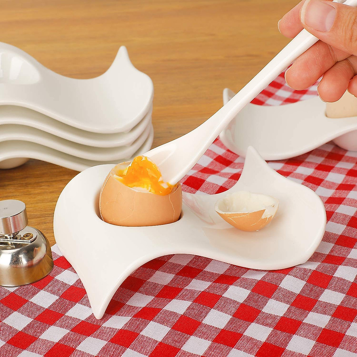 ChasBete Egg Cups for Soft Boiled Eggs, Ceramic Egg Cup, Soft Boiled Egg Holder 6 + 1 Egg Topper Cutter for Decor/Breakfast/Brunch