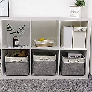 Bidtakay Baskets Set Fabric Storage Bins-White&Grey Bundled Baskets of 3 Medium Baskets 15" X 11" X 9.5" + 6 Small Baskets 11.8" X 7.8" X 5"