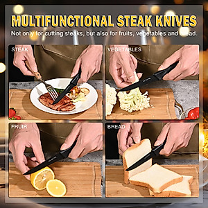 LIN ZHI REN Steak Knives,Serrated Steak knife,High-Carbon Stainless Steel,Ergonomic Handles,For Restaurant Kitchen Tableware Camping,Dishwasher Safe (16 Pcs - Black)