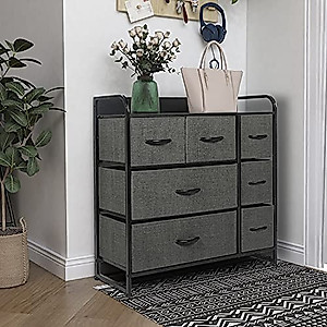 TYFG Dresser with 7 Drawers, Fabric Storage Tower for Bedroom, Hallway, Entryway, Closets, Unit Fabric Drawer Organizer, with Sturdy Steel Frame, Wood Top, Easy Pull Handle, Charcoal / Black
