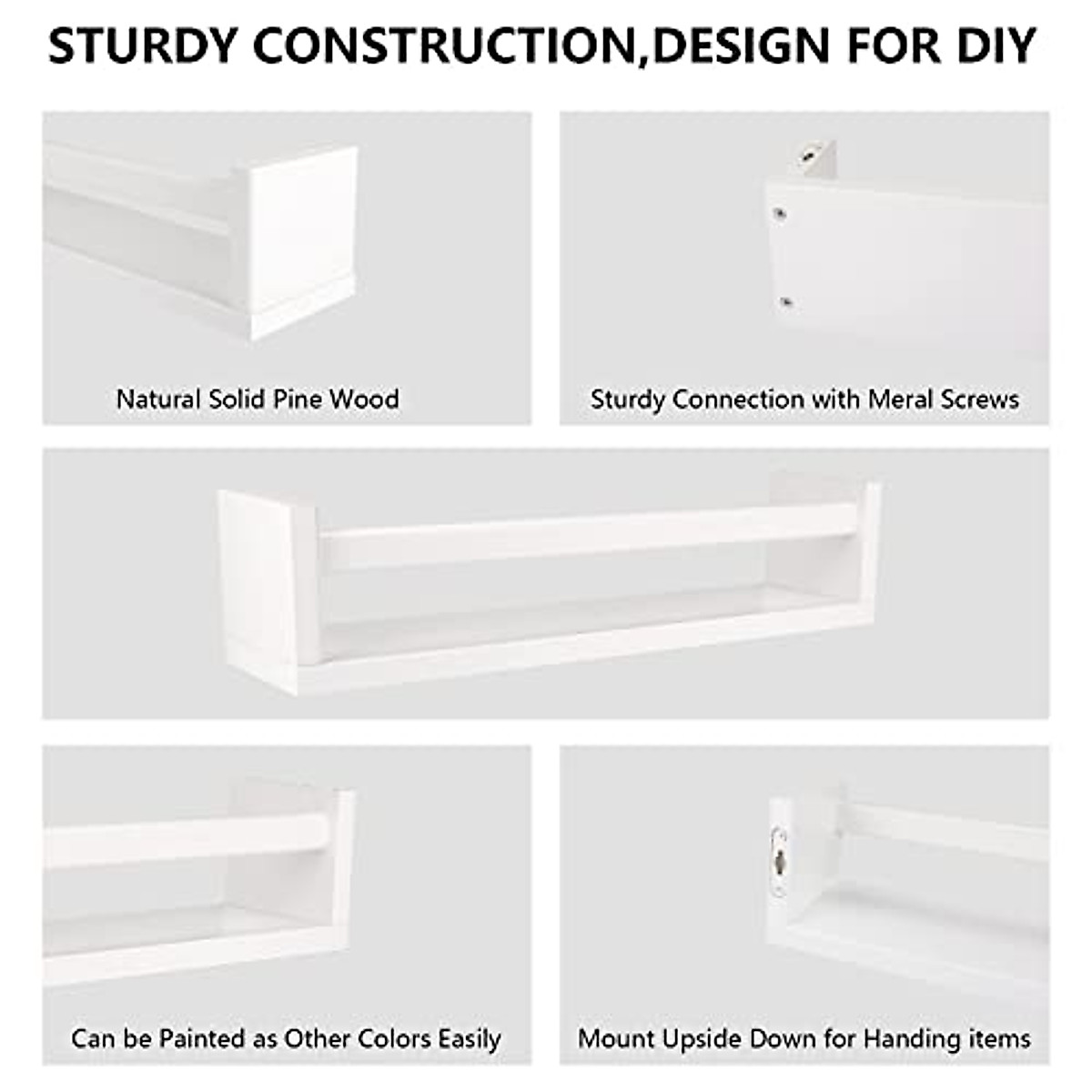 ZLchair BOMID Nursery Shelves,Wall Bookshelves for Kids,Wood Floating Book Shelves Set of 2,Nursery Book Shelves for Wall?White?