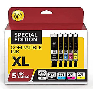 Canon PGi-270XL & Cli-271XL Compatible Replacement from InkjetsClub 5 Pack Ink Cartridges. Works Well with PIXMA MG5720 5721 5722 6820 TS8020 Printers. 2X Black, Cyan, Magenta, Yellow.