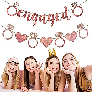 Engaged Party Decorations Wedding Banners Bachelorette Party Banner Rose Diamond Ring Banner for Engaged Wedding Anniversary Valentines Day Bridal Shower Party Bride to be Engagement Banner Decor
