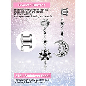 Loviflower 4 Pairs 10 mm Gauges Dangle Chain Tunnels Leaf Moon Star Dangle Ear Tunnel Plugs