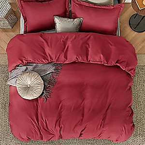 Bedsure Burgundy Red Duvet Cover Queen Size - Soft Brushed Microfiber Duvet Cover for Kids with Zipper Closure, 3 Pieces, Include 1 Duvet Cover (90"x90") & 2 Pillow Shams, NO Comforter