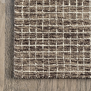 Rugs USA x Arvin Olano Melrose Checked Wool Area Rug - 5x8 Area Rug Farmhouse Brown/Ivory for Living Room Bedroom Dining Room Kitchen