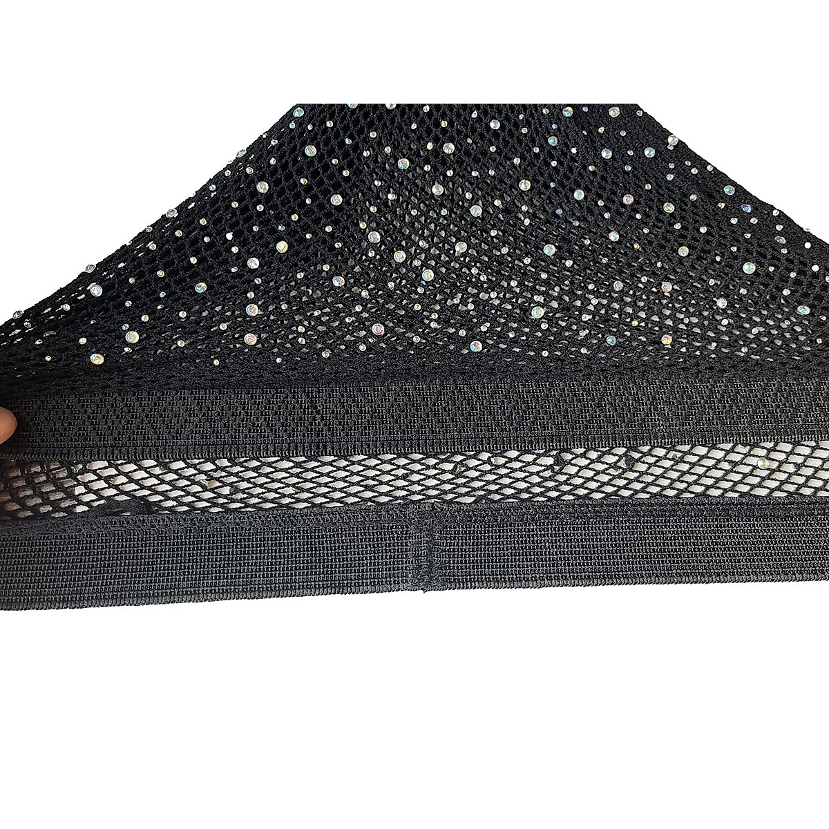 LUCKELF Sexy High Waist Tights Sparkle Rhinestone Fishnets Party Rhinestone Mesh Stockings (Free Size, Black/Rhinestone)