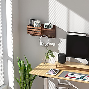 Key Holder Wall Mount, Key and Mail Holder for Wall, Wall Key Holder with Shelf and 6 Large Hooks for Bags, Coats, Umbrella, Wood Key Shelf for Entryway, 4 Small Key Hook, Wallet/Dog Leash Holder,Pine