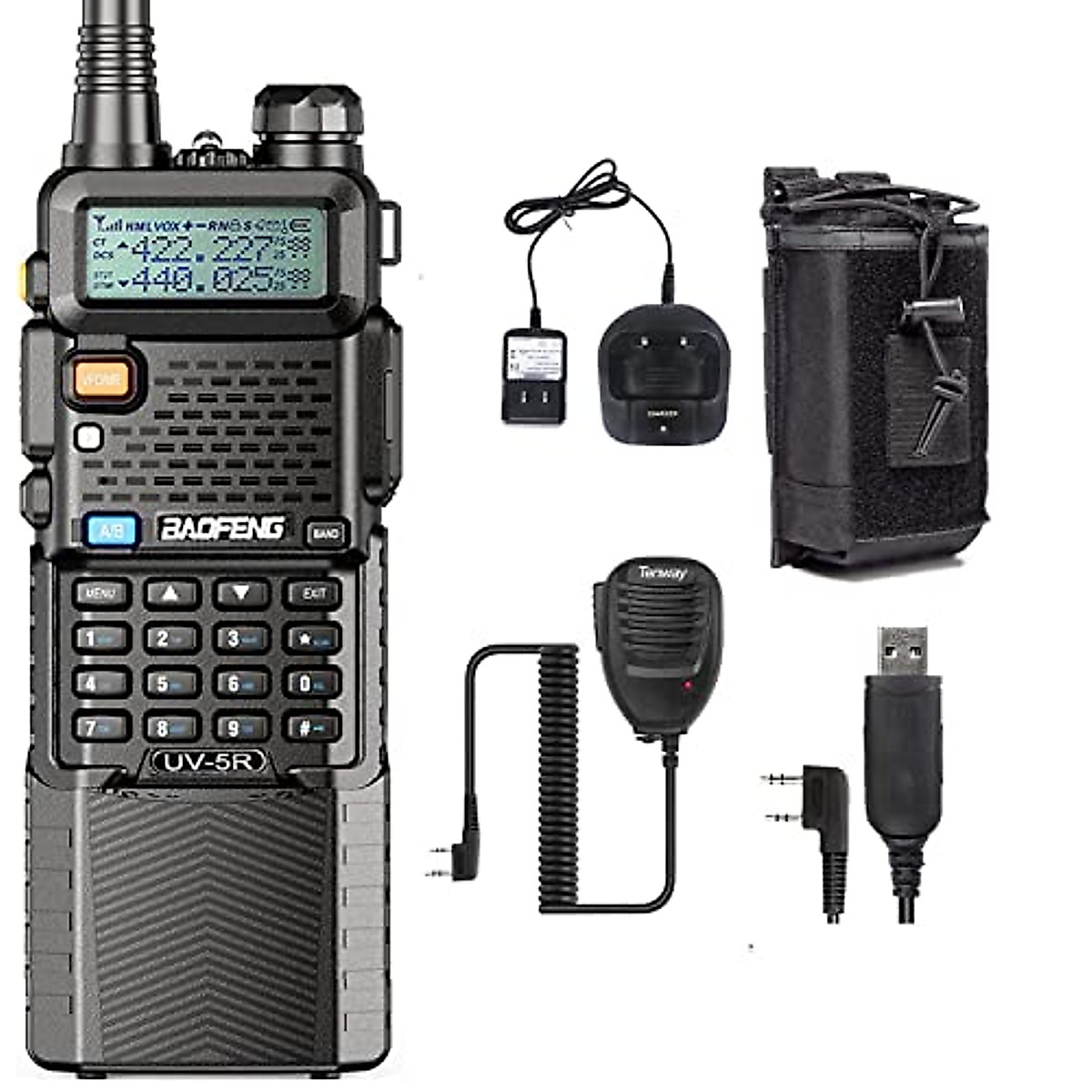 Baofeng UV-5R Two Way Radio with 3800mAh Battery and Programming Cable and Radio Case