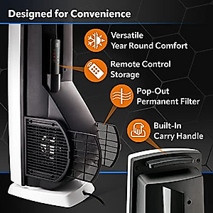 Lasko Oscillating Hybrid Fan and Space Heater for Home, All Season High Velocity Hybrid with Tip-Over Switch, Remote Control, Timer and Thermostat, 37.5 Inches, White, 1500W, FHV820