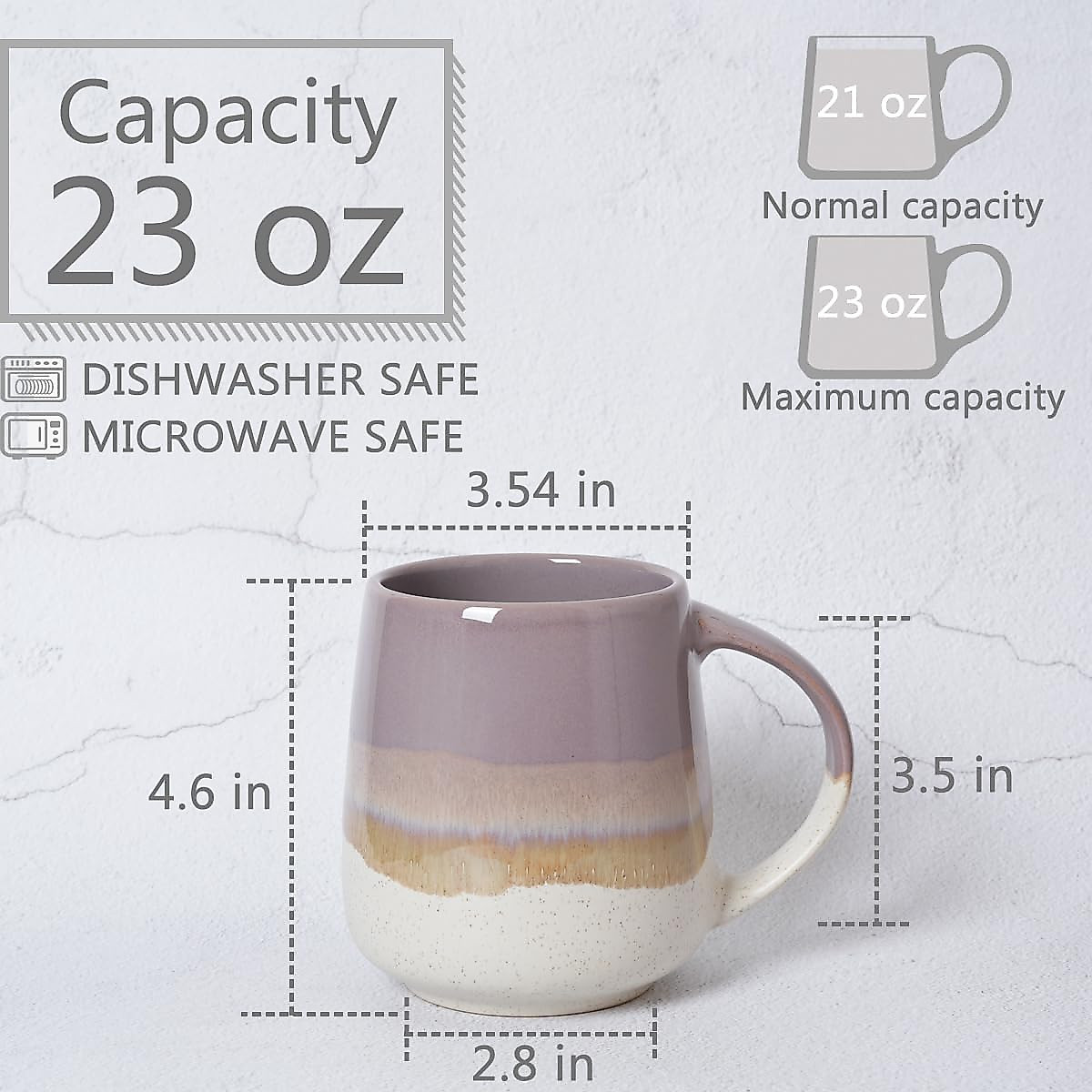 Bosmarlin Extra Large Ceramic Coffee Mug, 23 Oz, Dishwasher and Microwave Safe, Oversized Big Tea Cup for Office and Home (Purple)