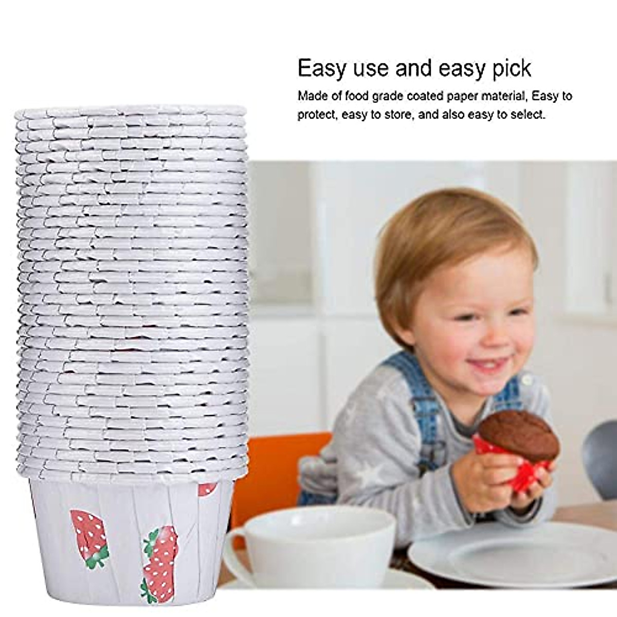 Yosoo Mini Cupcake Liners Paper Round Cake Baking Cups Strawberry Pattern Muffin Cases 100Pcs